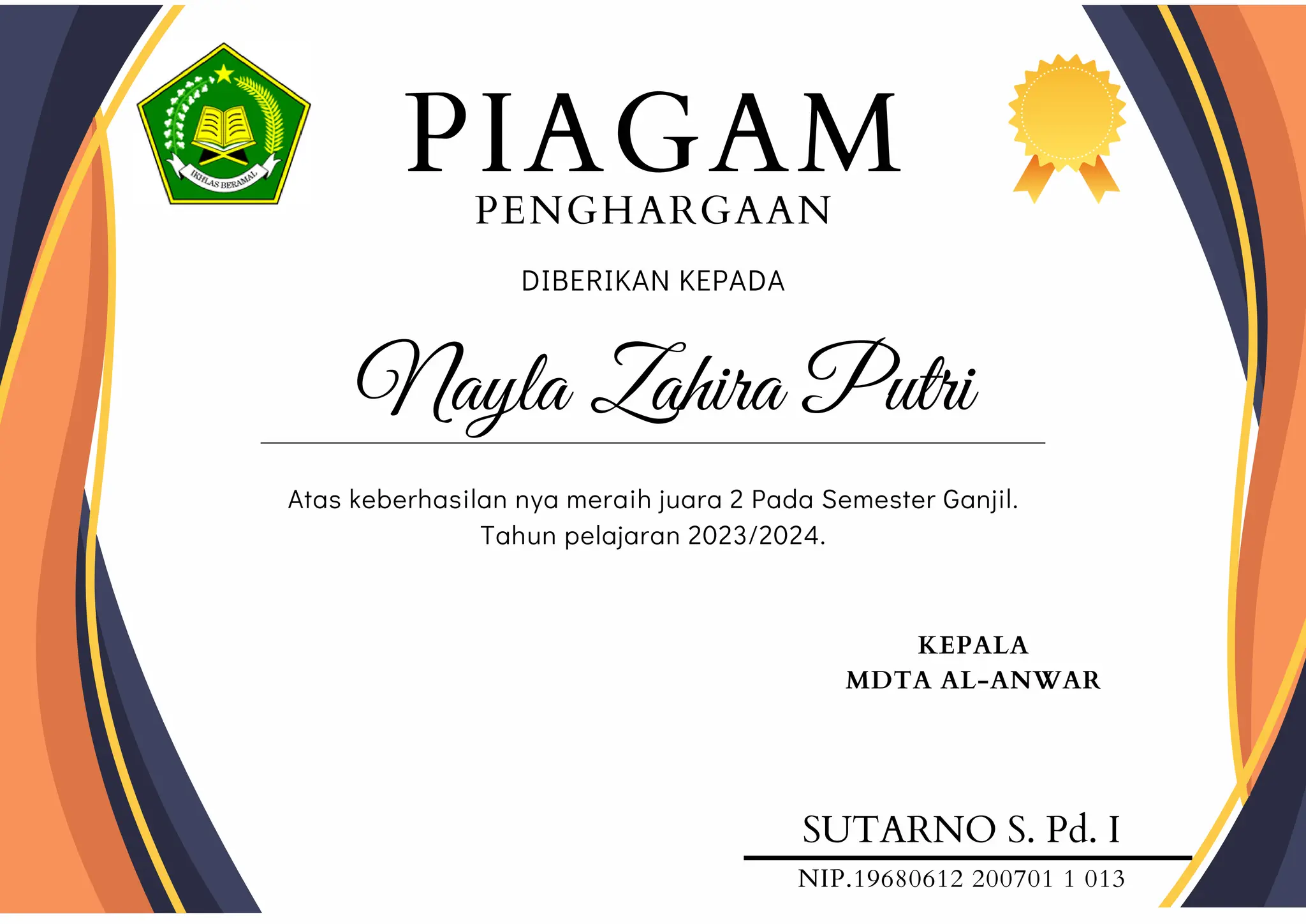Piagam Penghargaan yang dibuat oleh adik | PDF