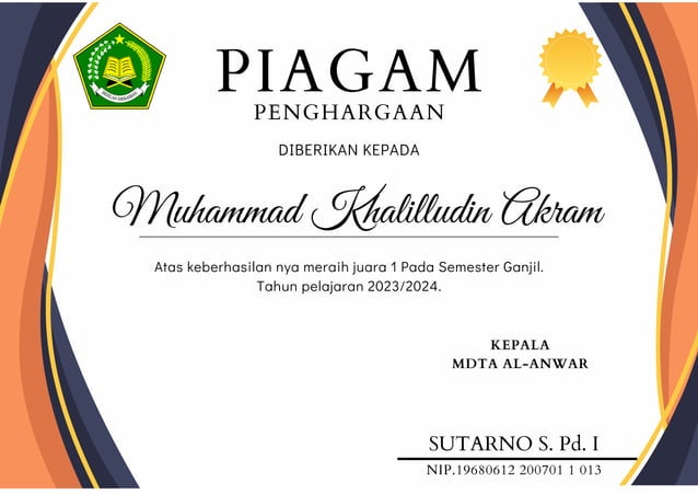 Piagam Penghargaan yang dibuat oleh adik | PDF