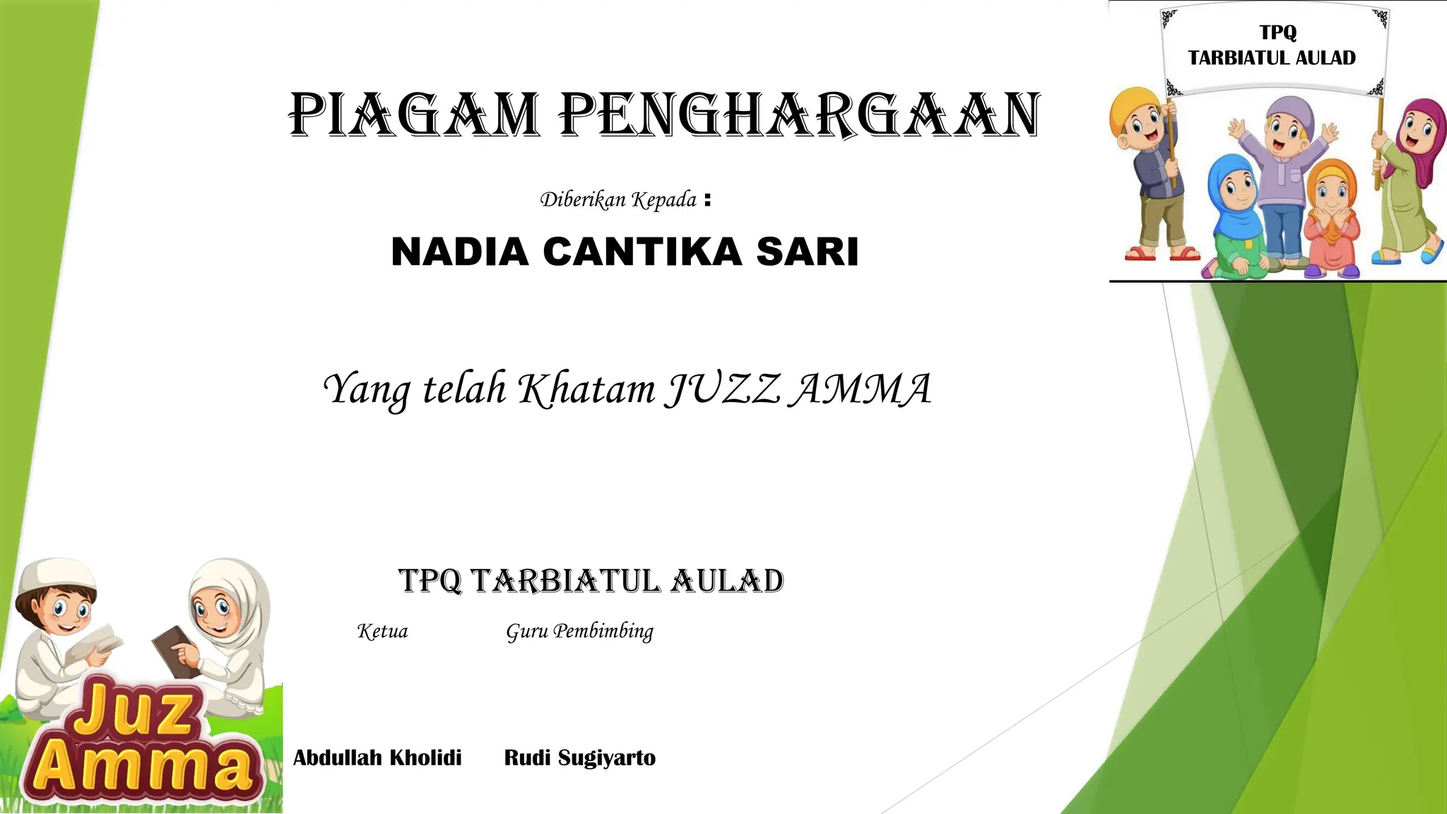 PIAGAM PENGHARGAAN UNTUK ANAK MENGAJI TPQ.pptx