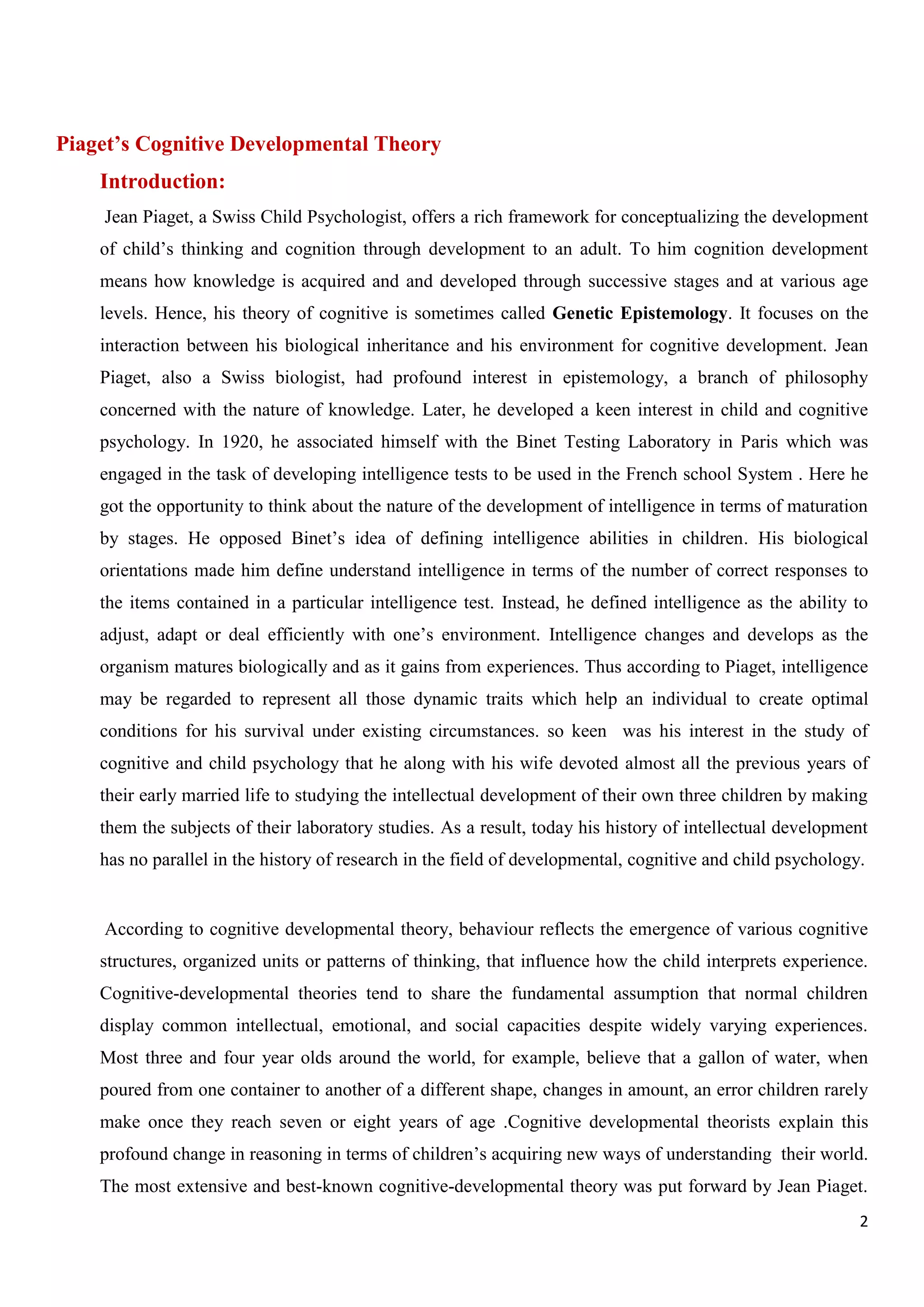 Piaget's Cognative Development | PDF