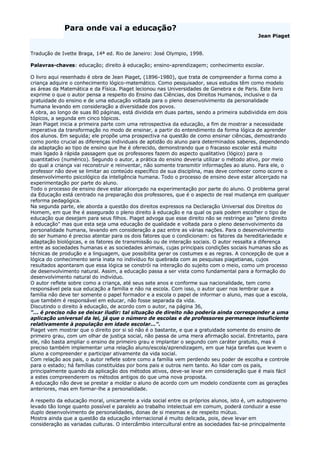 Piaget, jean para onde vai a educação | PDF