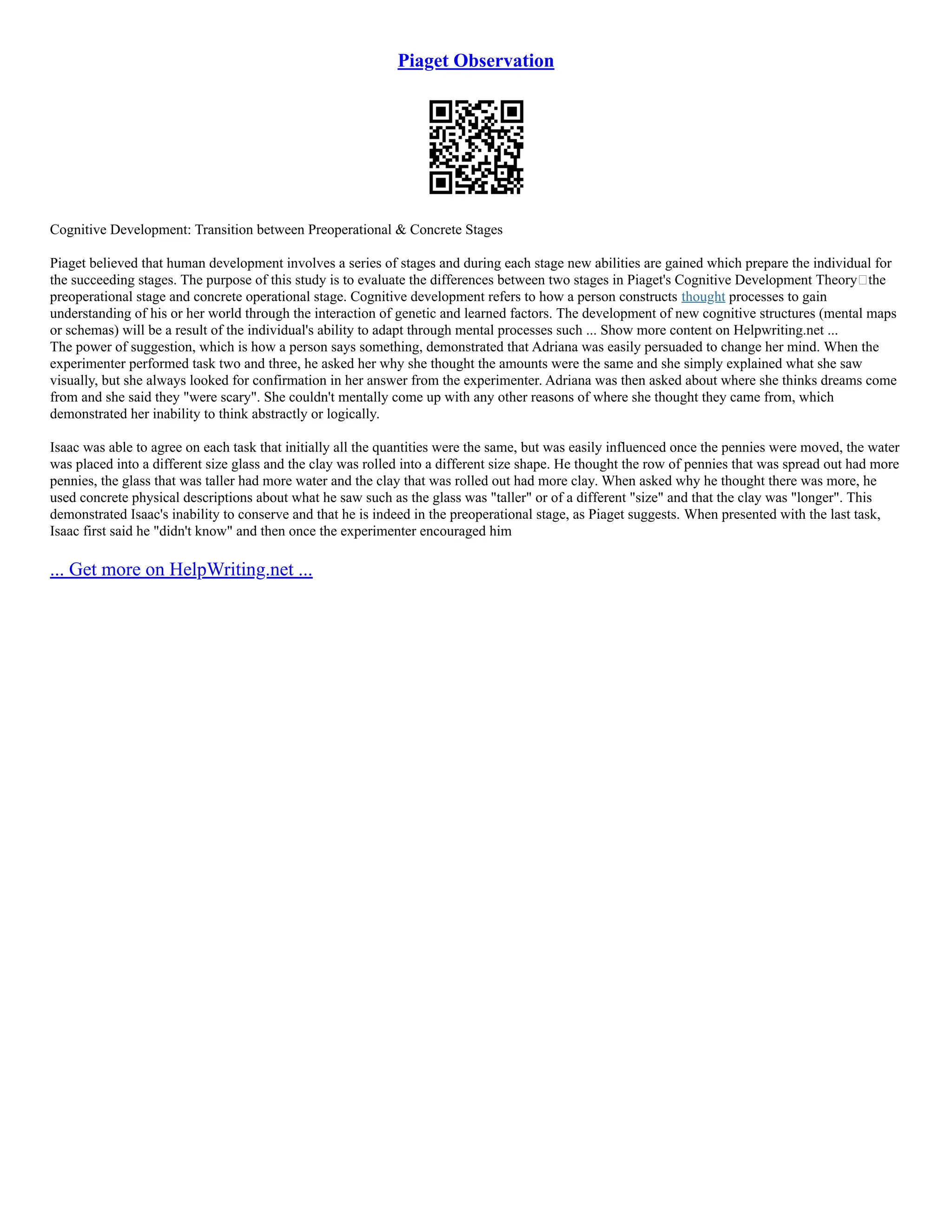 Piaget Observation | PDF