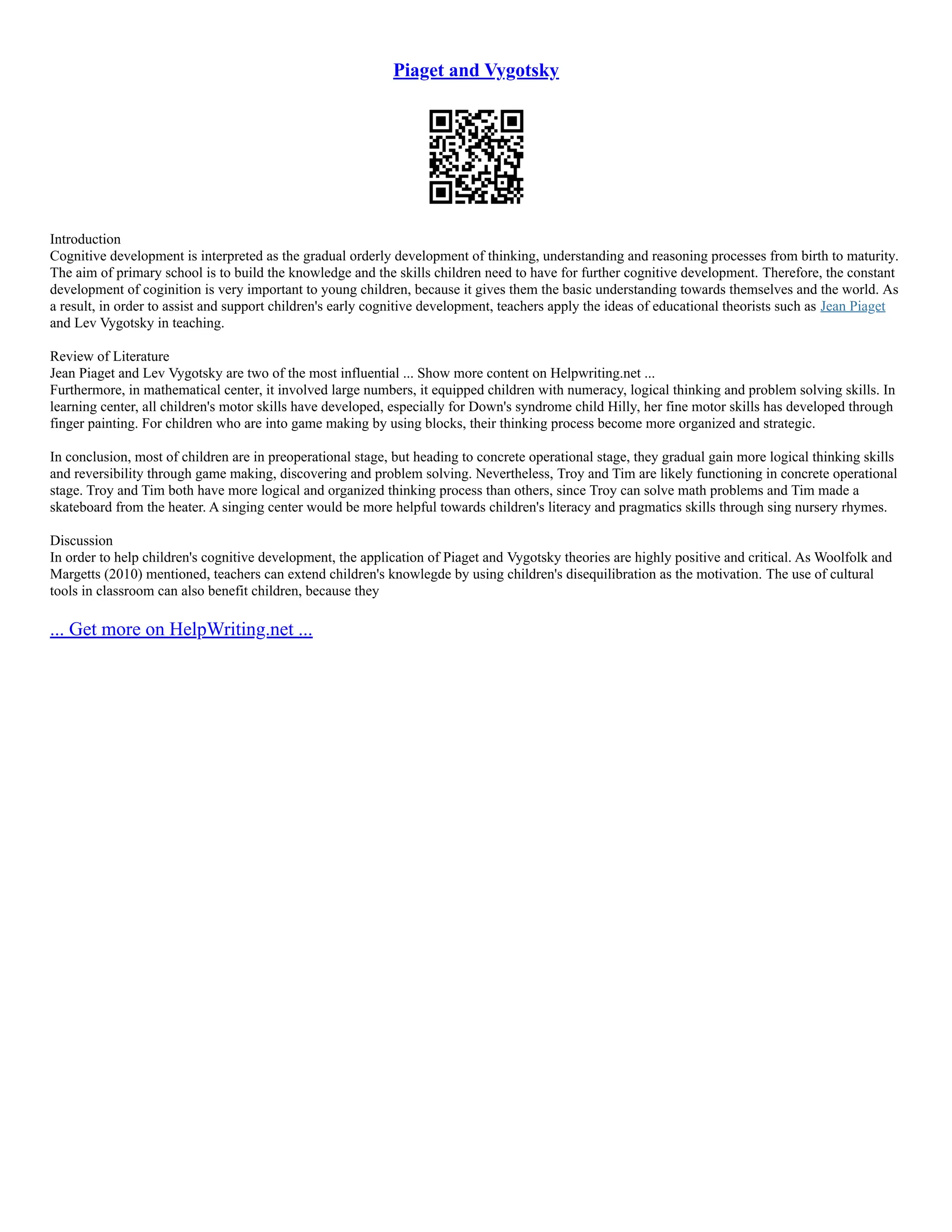 Piaget Observation | PDF