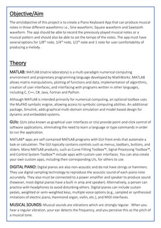 Piano Keyboard Application Project using MATLAB | PDF