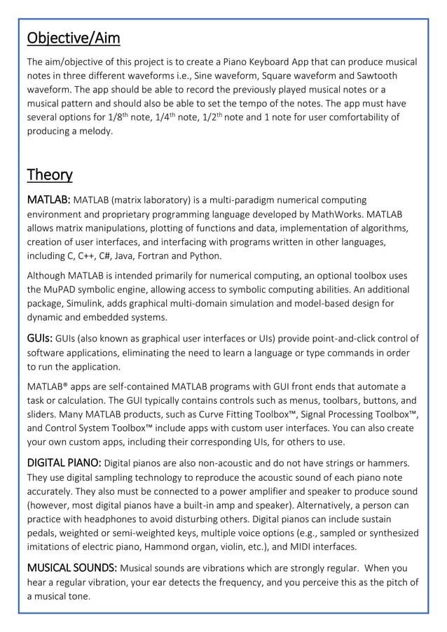 Piano Keyboard Application Project using MATLAB | PDF | Digital Audio ...