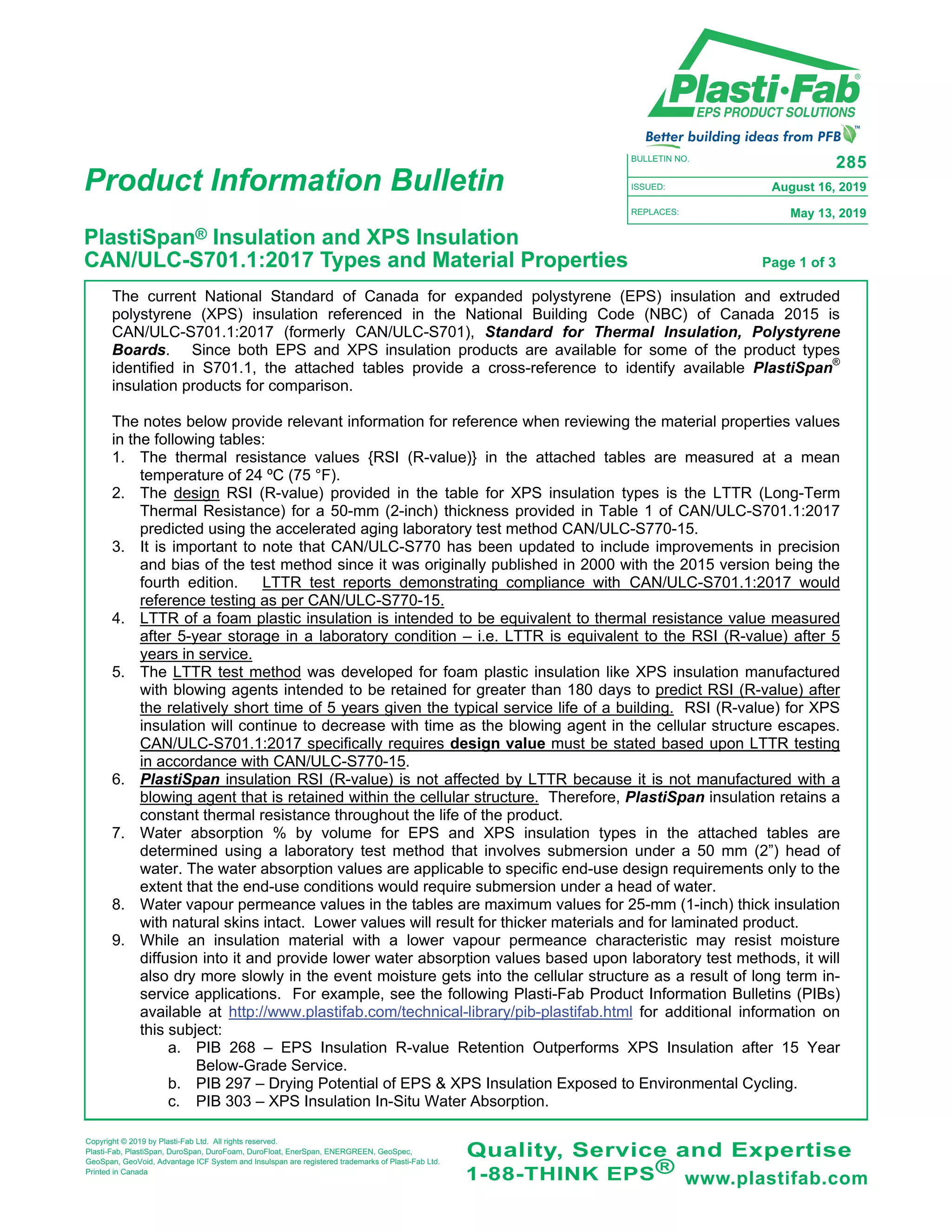 EPS VS XPS Insulation Properties as per Can-ULC-s701.1-2017-1 | PDF ...