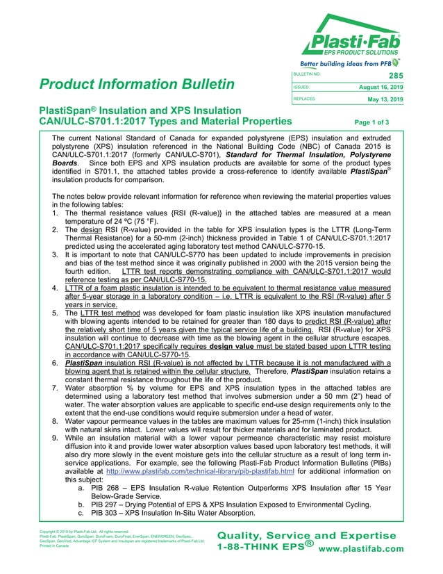 EPS VS XPS Insulation Properties as per Can-ULC-s701.1-2017-1 | PDF | Chemistry | Science
