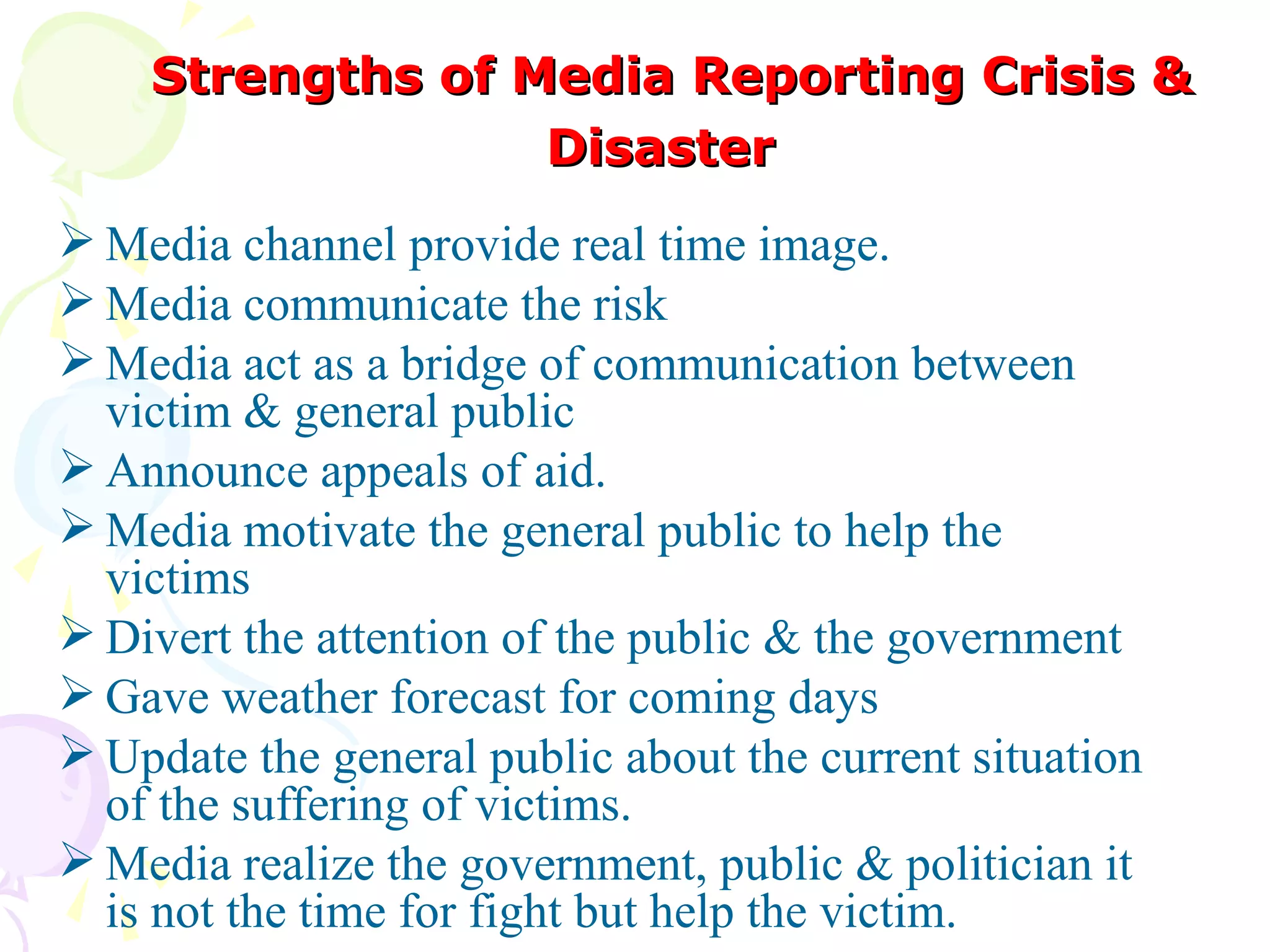 Role of Media in crisis and Disaster situation | PDF