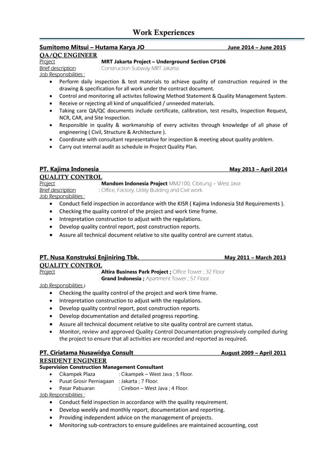 QA QC Engineer CV | PDF