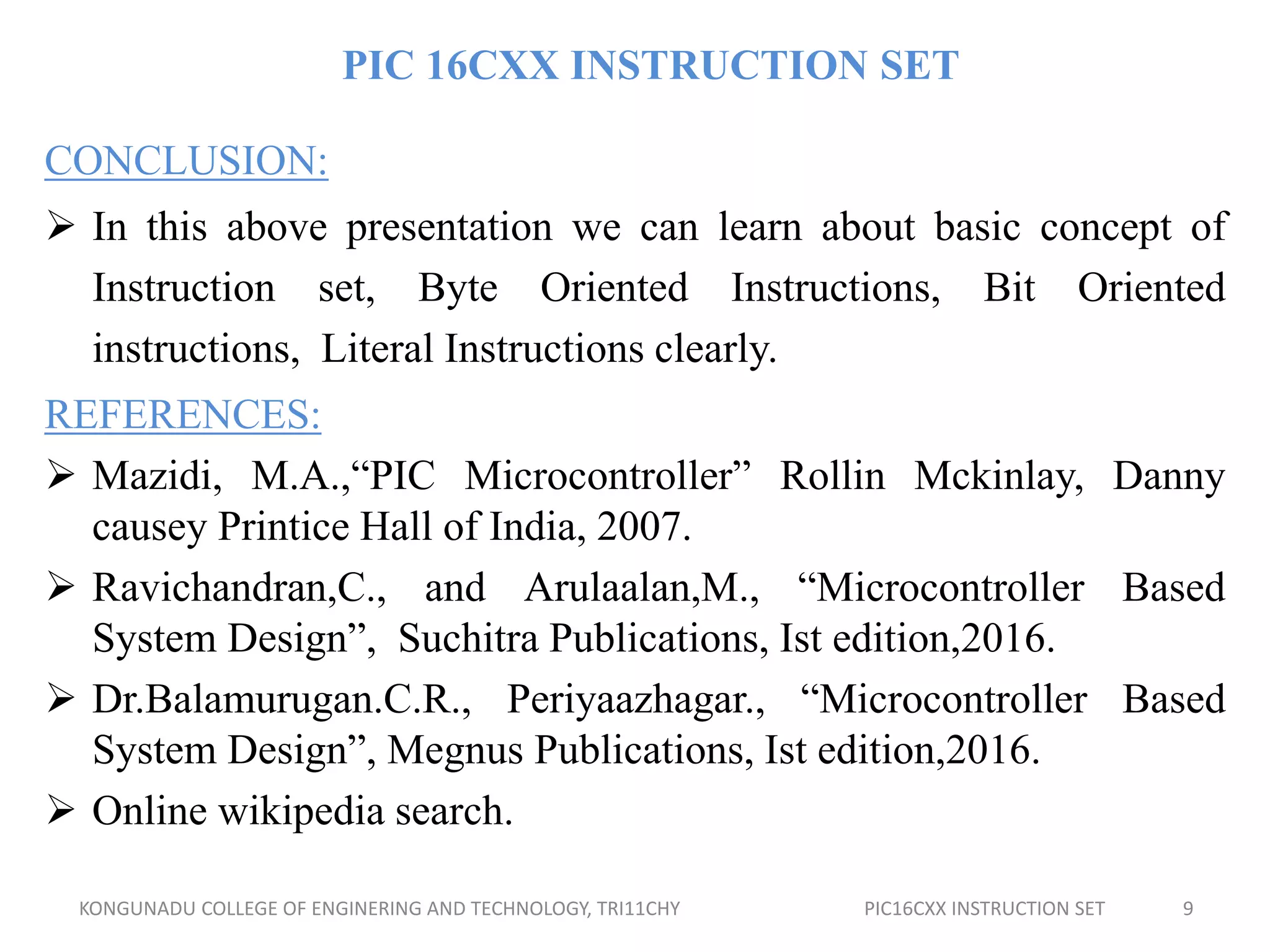 Pic16cxx instruction set | PPTX