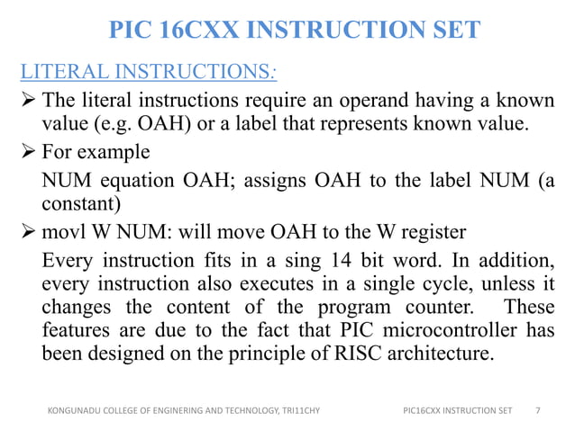 Pic16cxx instruction set | PPTX | Programming Languages | Computing