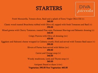 DIVA Piccola Menu | PPTX | Desserts and Baking | Food & Drink