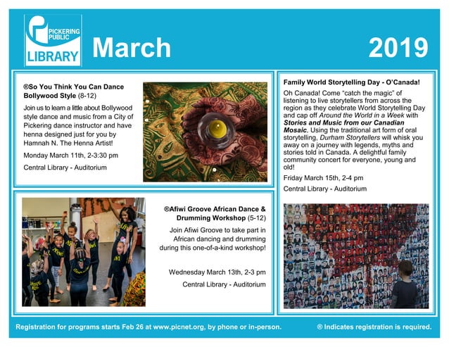 Pickering Public Library March Monthly Calendars | PDF | Digital Audio ...