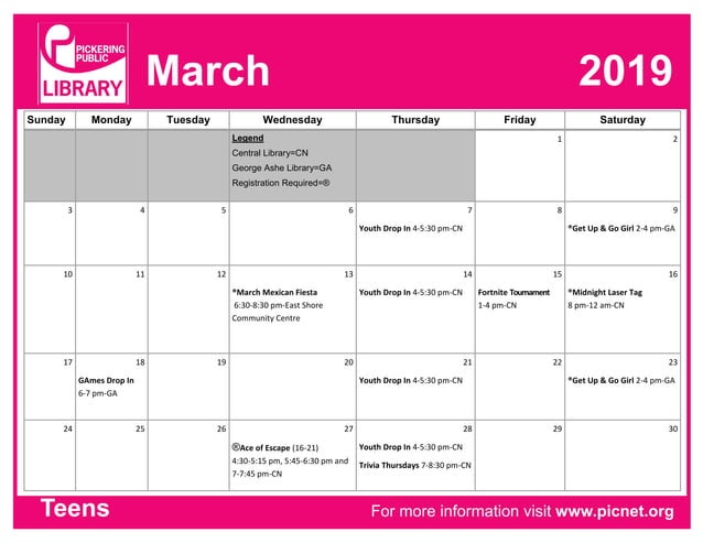 Pickering Public Library March Monthly Calendars | PDF | Digital Audio ...