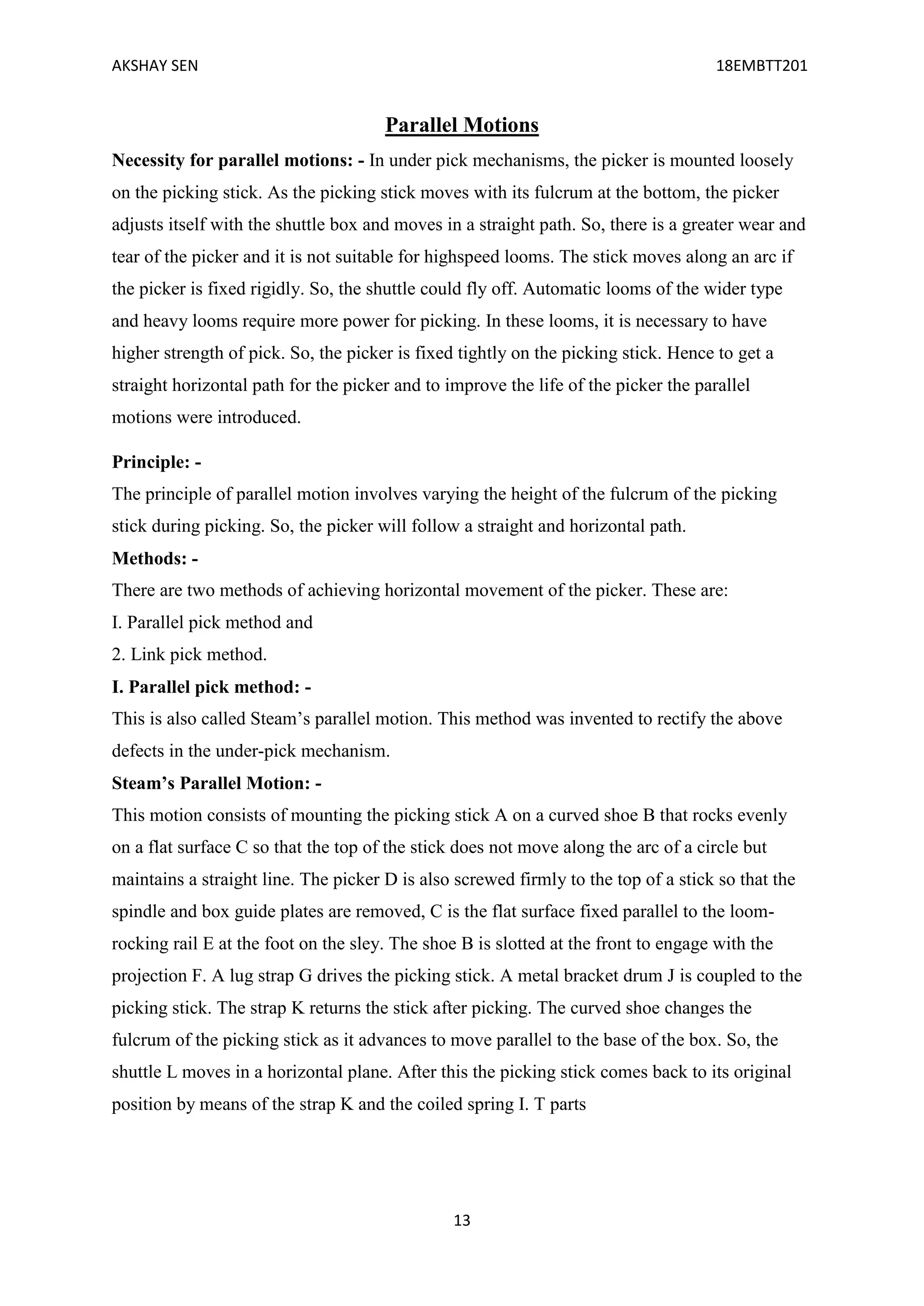 picking mechanism of shuttle | DOCX