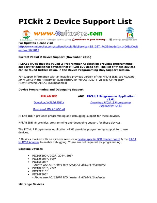 PICkit 2 Programmer device support list | PDF | Computer Peripherals | Computing