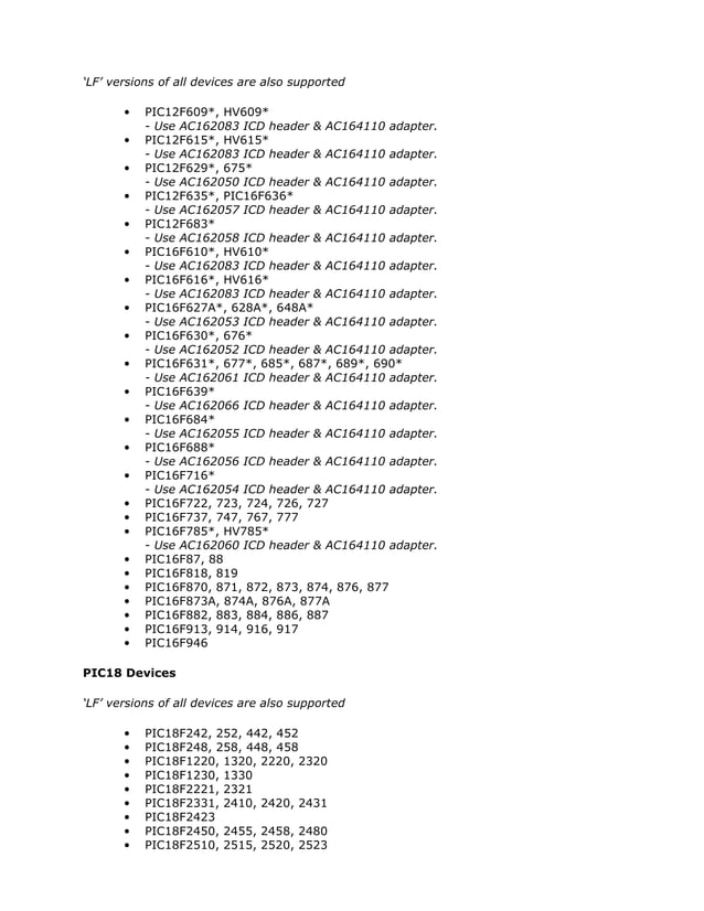 PICkit 2 Programmer device support list | PDF | Computer Peripherals | Computing