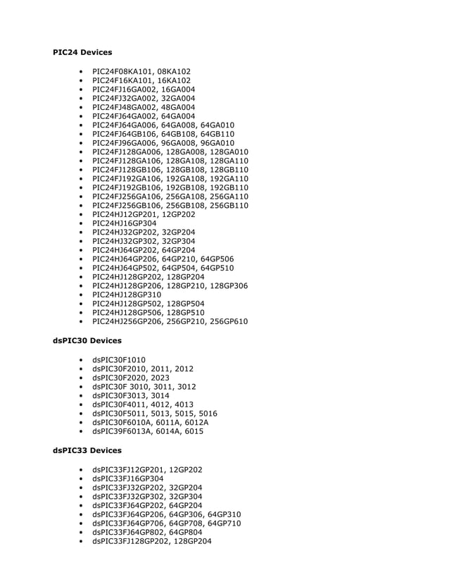 PICkit 2 Programmer device support list | PDF | Computer Peripherals | Computing