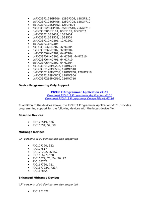 PICkit 2 Programmer device support list | PDF | Computer Peripherals | Computing