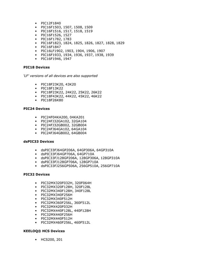 PICkit 2 Programmer device support list | PDF | Computer Peripherals | Computing