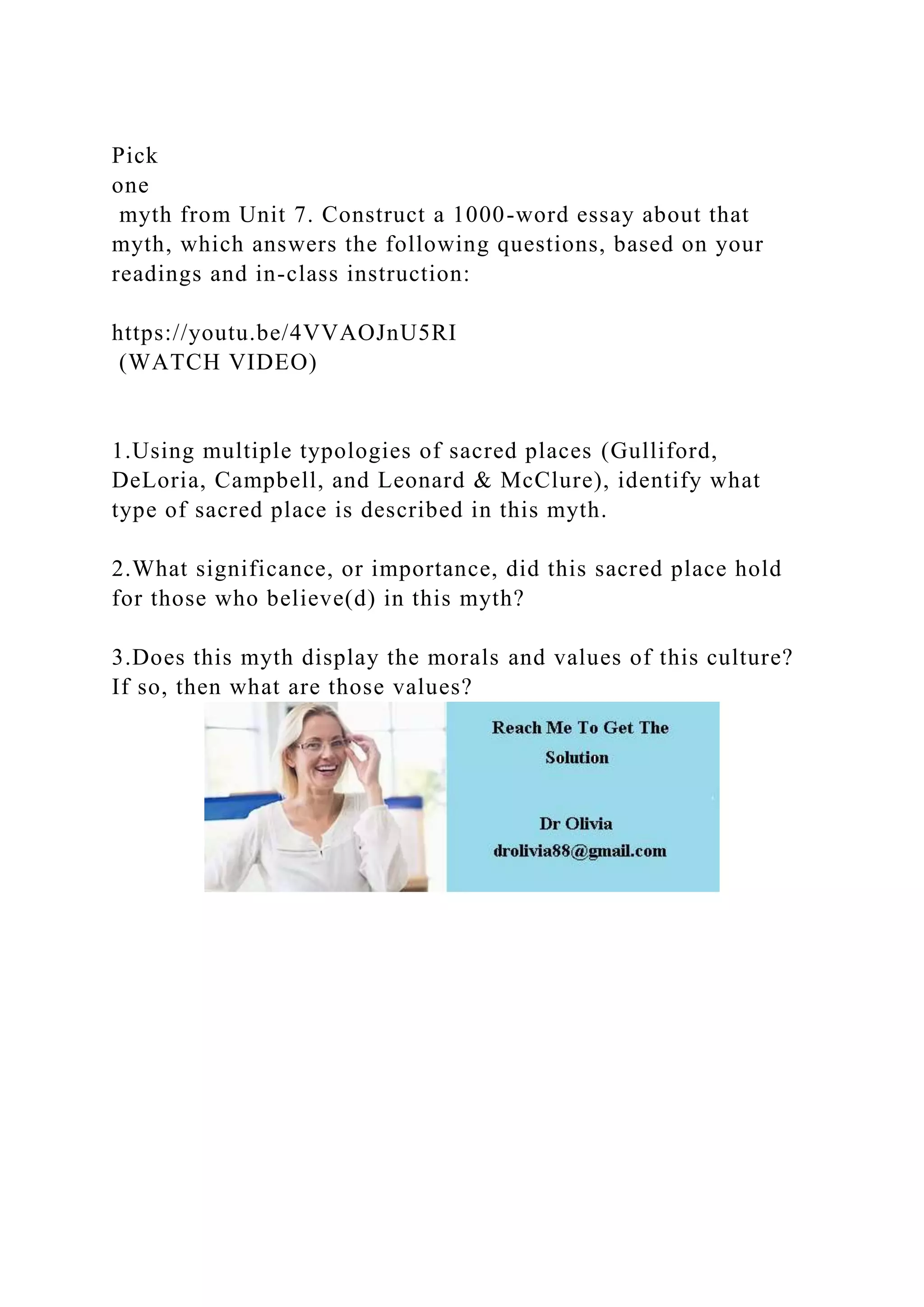 Pick one myth from Unit 7. Construct a 1000-word essay about tha.docx