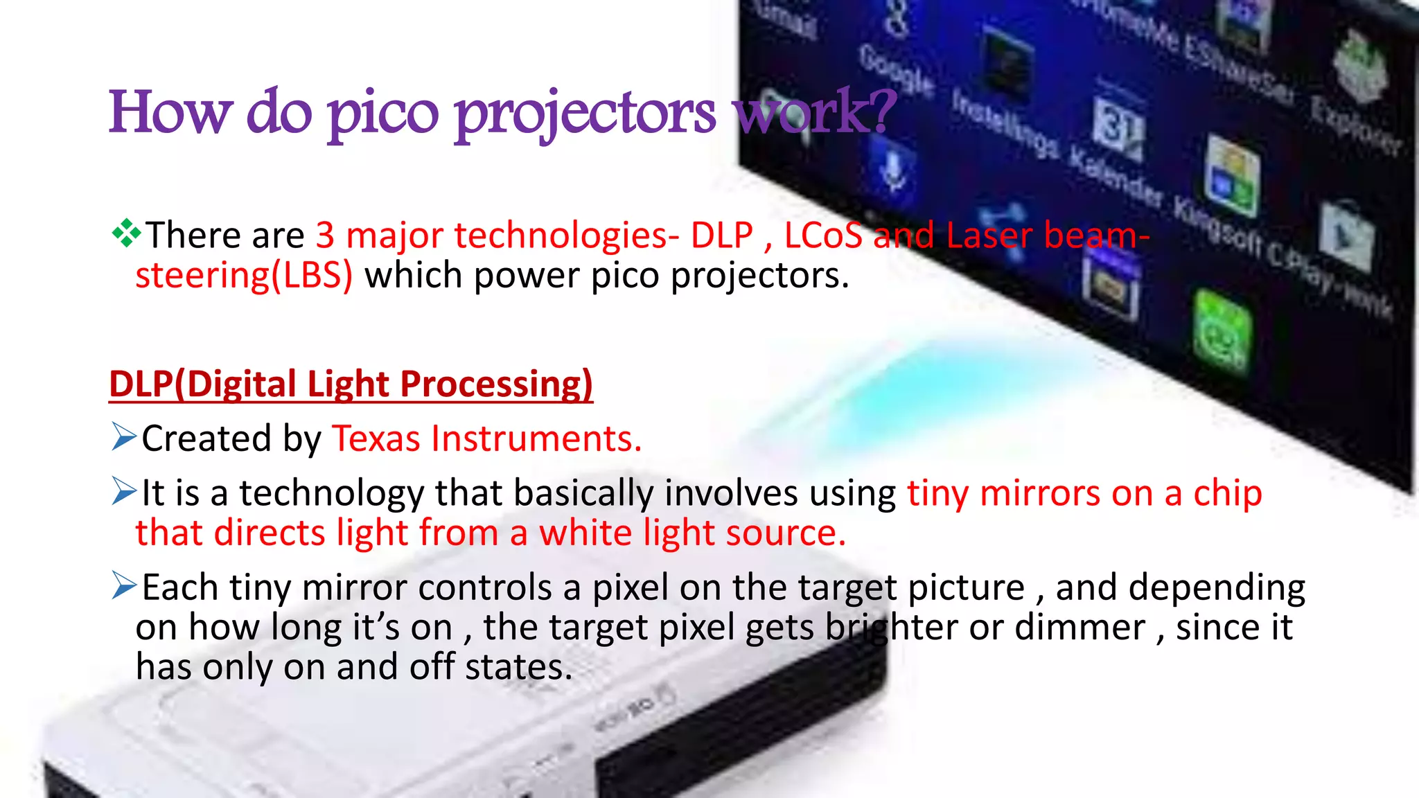 Pico projectors | PPTX | Cameras and Camcorders | Consumer Electronics