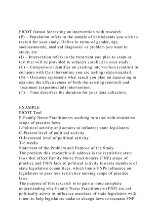PICOT format for testing an intervention with research(P) – Popu.docx ...