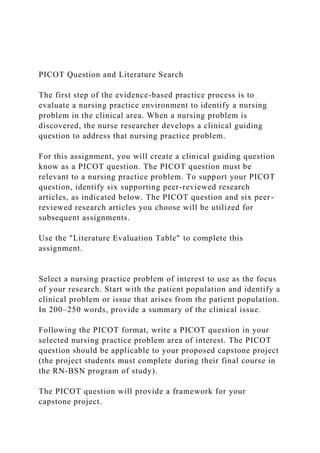 PICOT Question and Literature SearchThe first step of the ev.docx