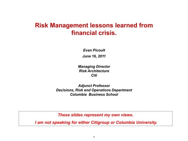 Risk Management lessons learned from financial crisis | PDF
