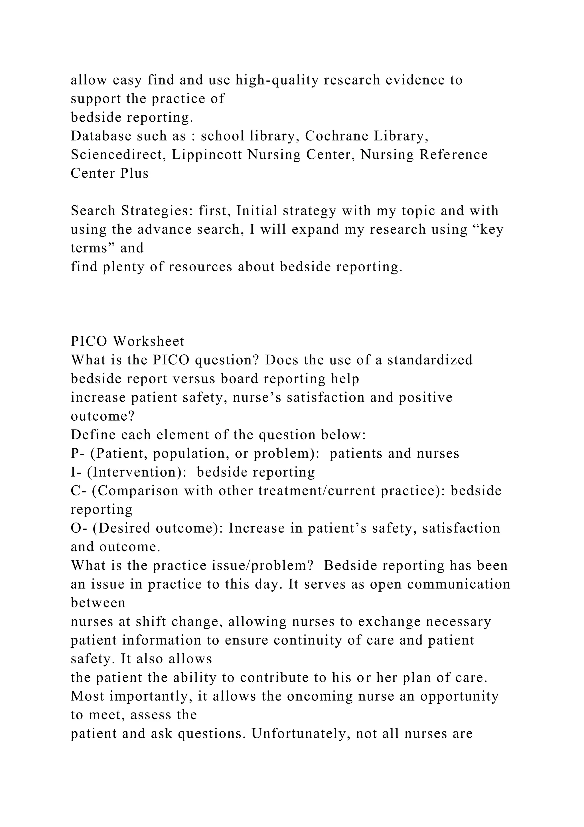 PICO WorksheetWhat is the PICO question Does the use of a s.docx