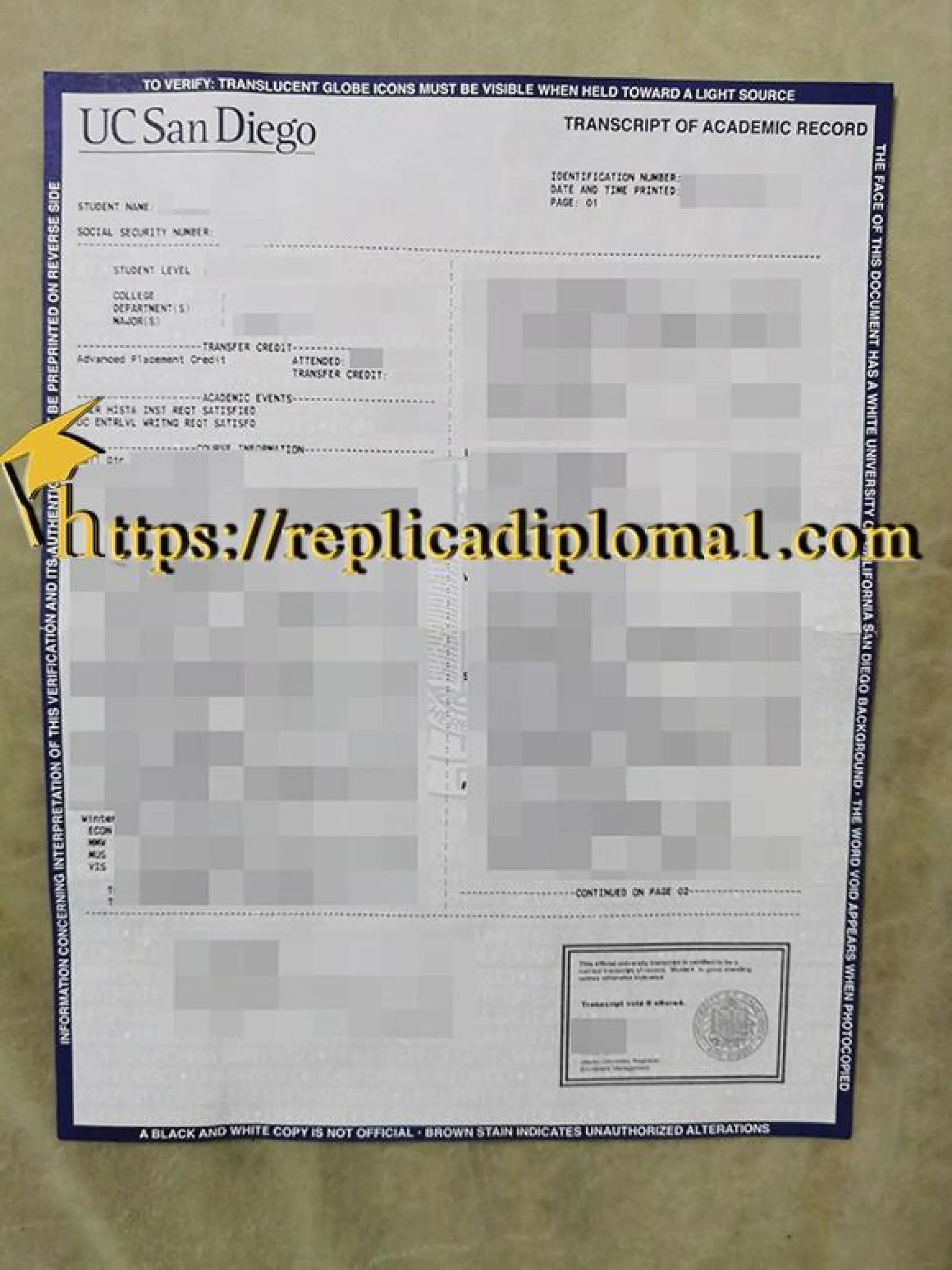 Where to Buy Correct Version Fake UC San Diego (UCSD) Transcript? | PDF
