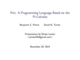 Pict: A programming language based on the pi-calculus | PDF