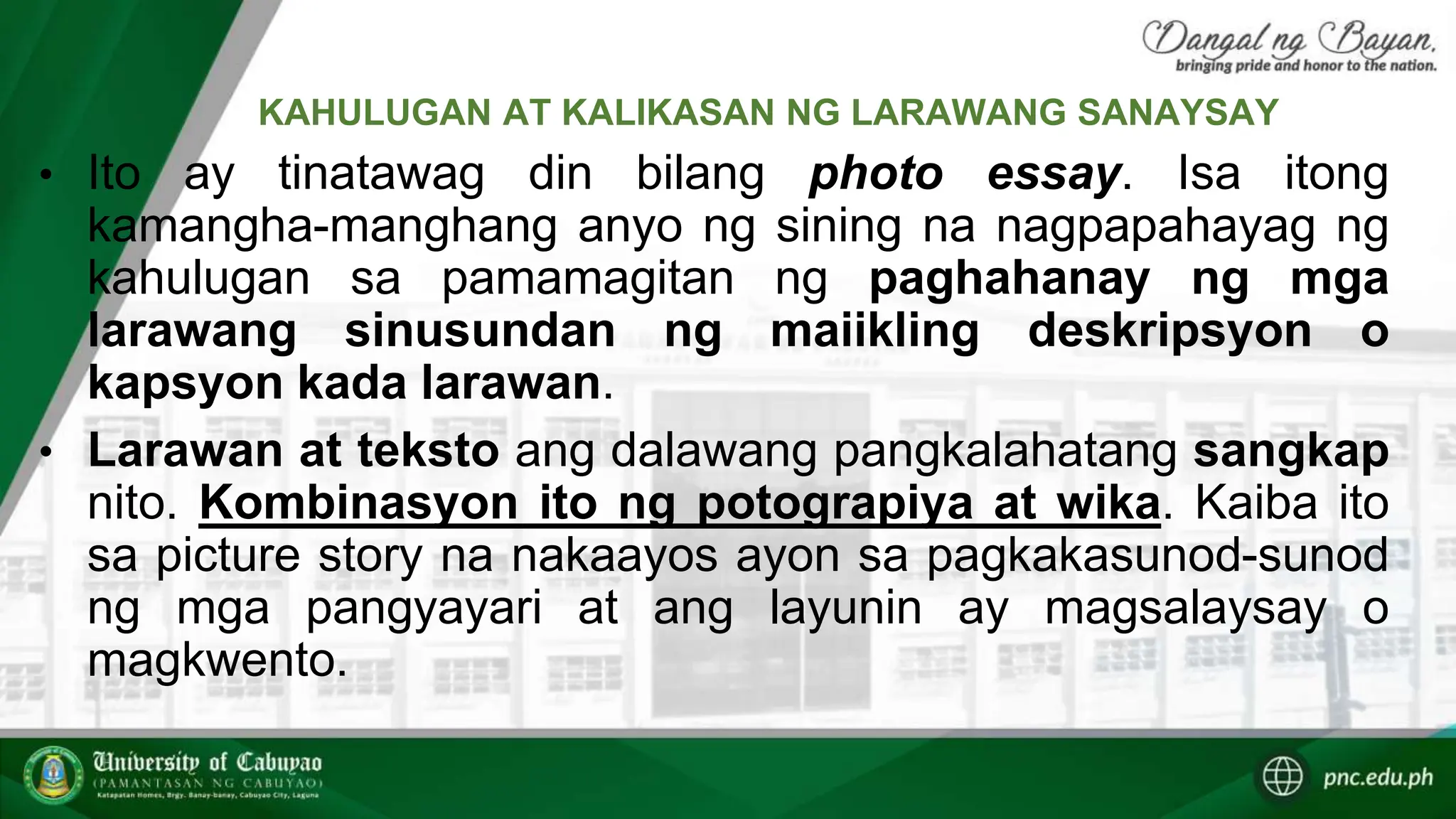 PICTORIAL-ESSAY: FILIPINO SA PILING LARANGAN | PPTX