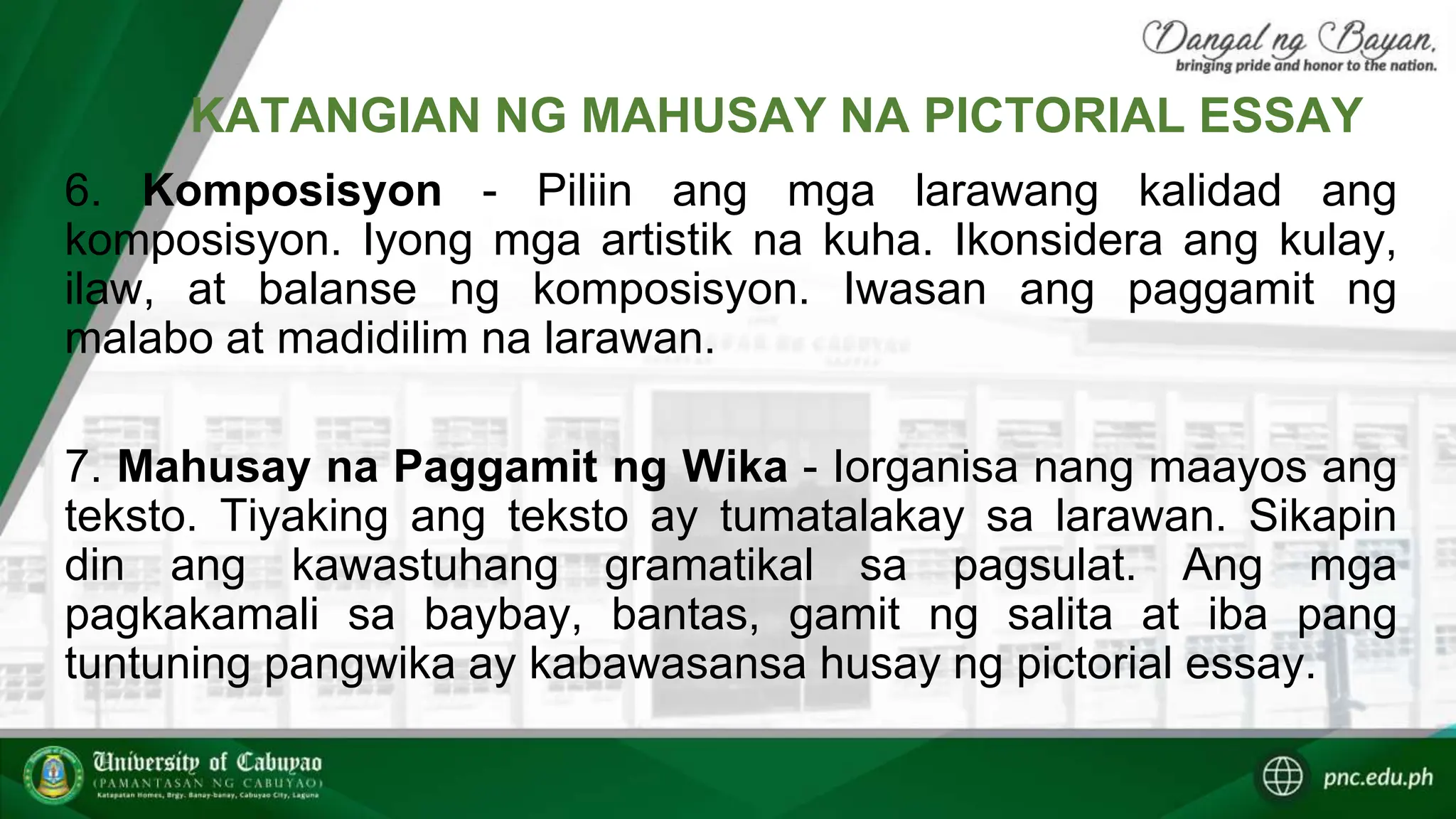 PICTORIAL-ESSAY: FILIPINO SA PILING LARANGAN | PPTX