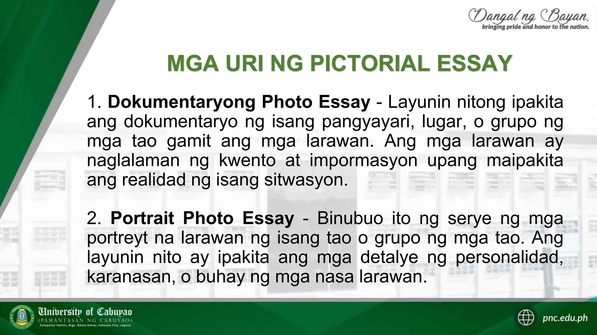 PICTORIAL-ESSAY: FILIPINO SA PILING LARANGAN | PPTX