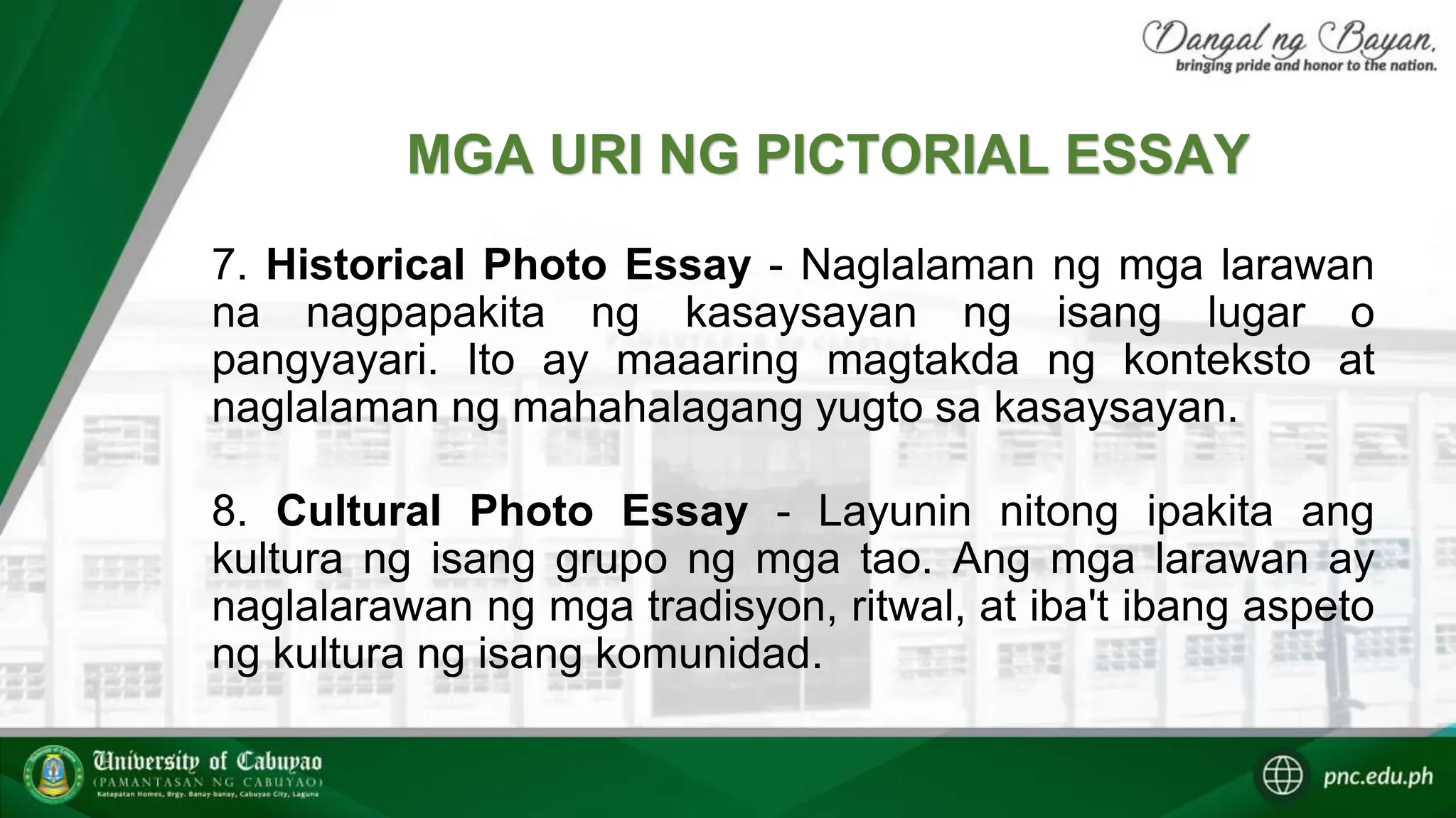 PICTORIAL-ESSAY: FILIPINO SA PILING LARANGAN | PPTX