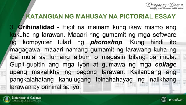 PICTORIAL-ESSAY: FILIPINO SA PILING LARANGAN | PPTX