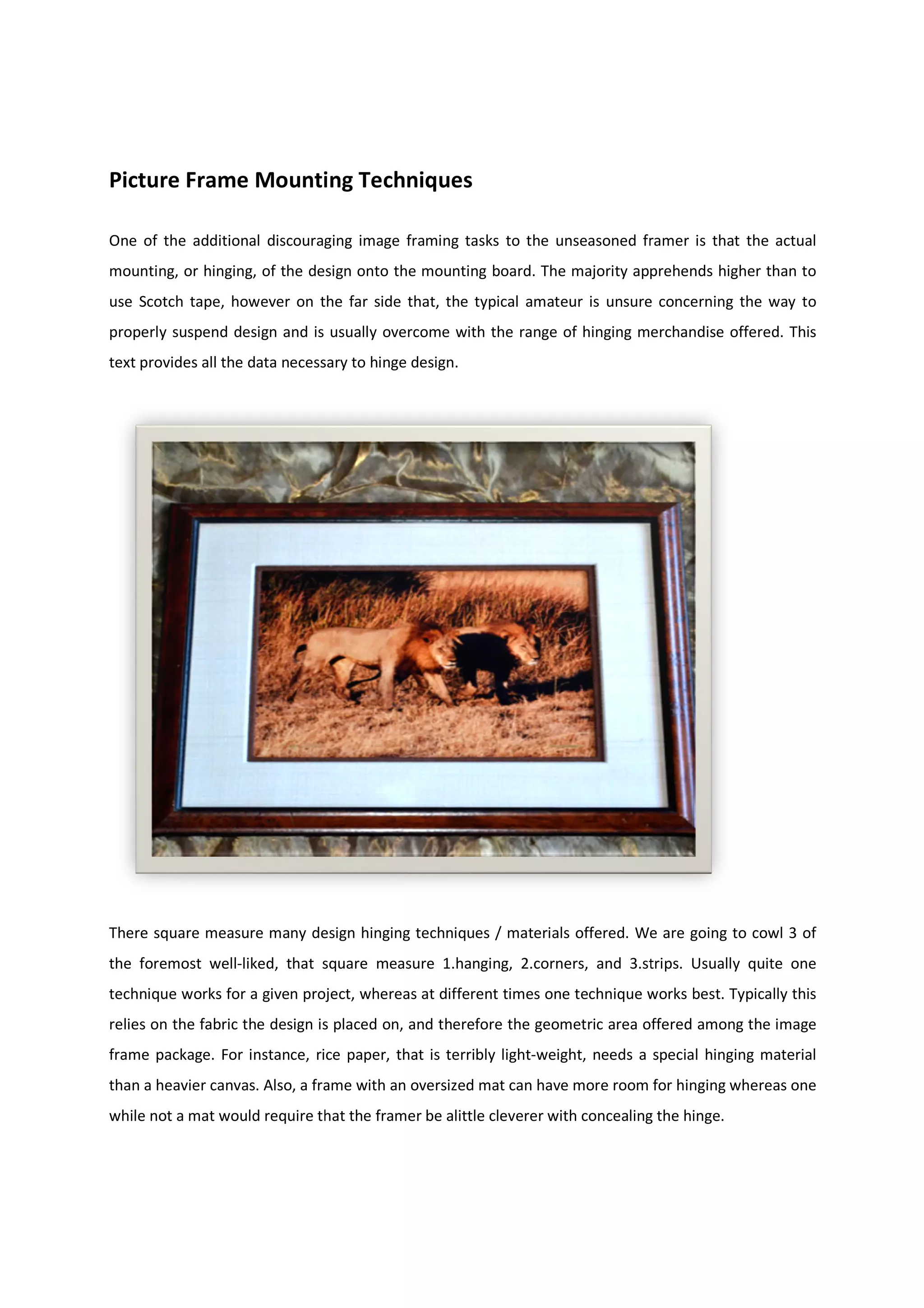 Picture frame mounting techniques | PDF