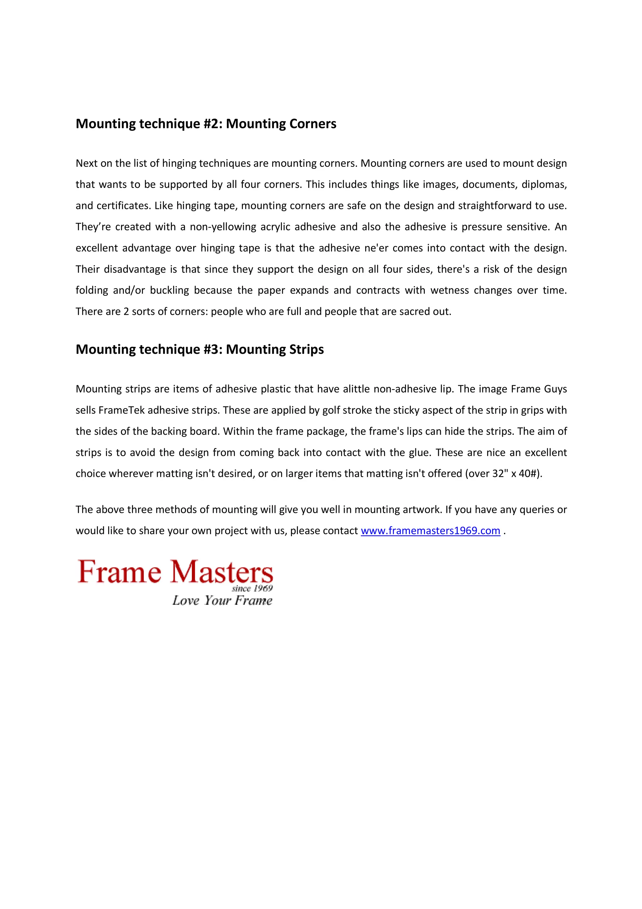 Picture frame mounting techniques | PDF
