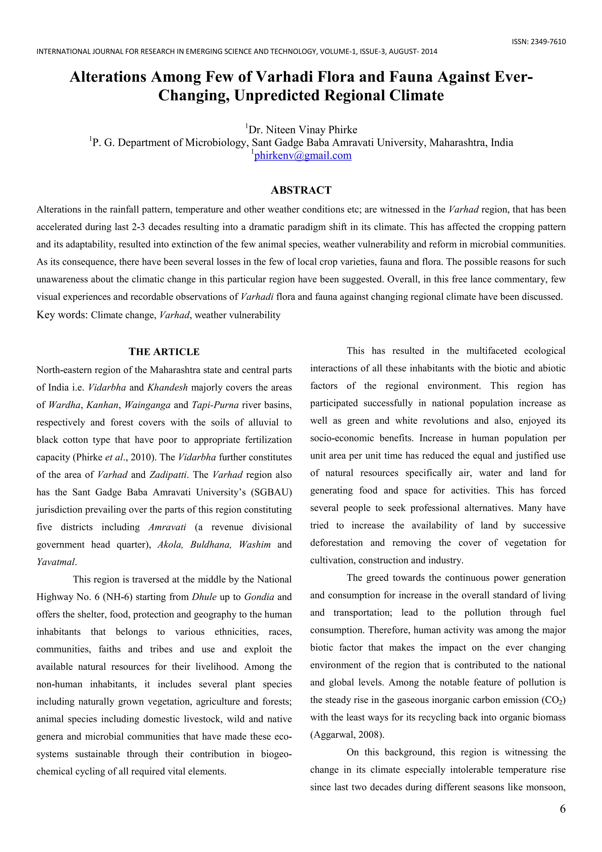 Alterations Among Few of Varhadi Flora and Fauna Against Ever-Changing ...