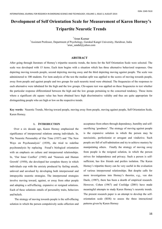 Development of Self Orientation Scale for Measurement of Karen Horney’s ...