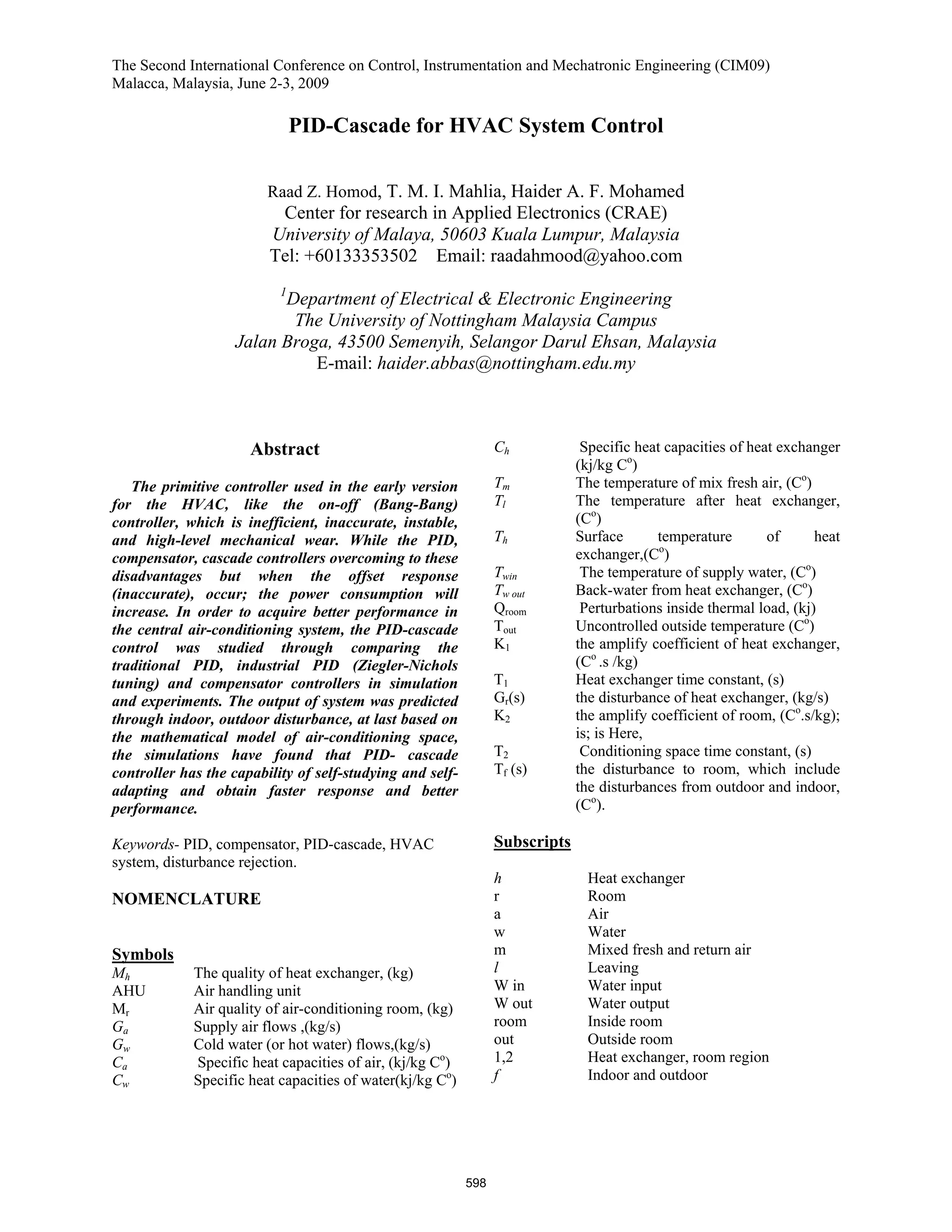 PID cascade for HVAC system control | PDF