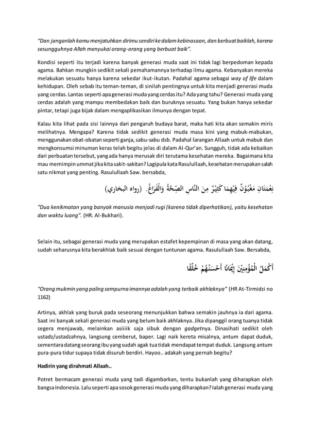 Teks Pidato: Mewujudkan Generasi Muda yang Cerdas Sehat dan Berakhlakul karimah | DOCX