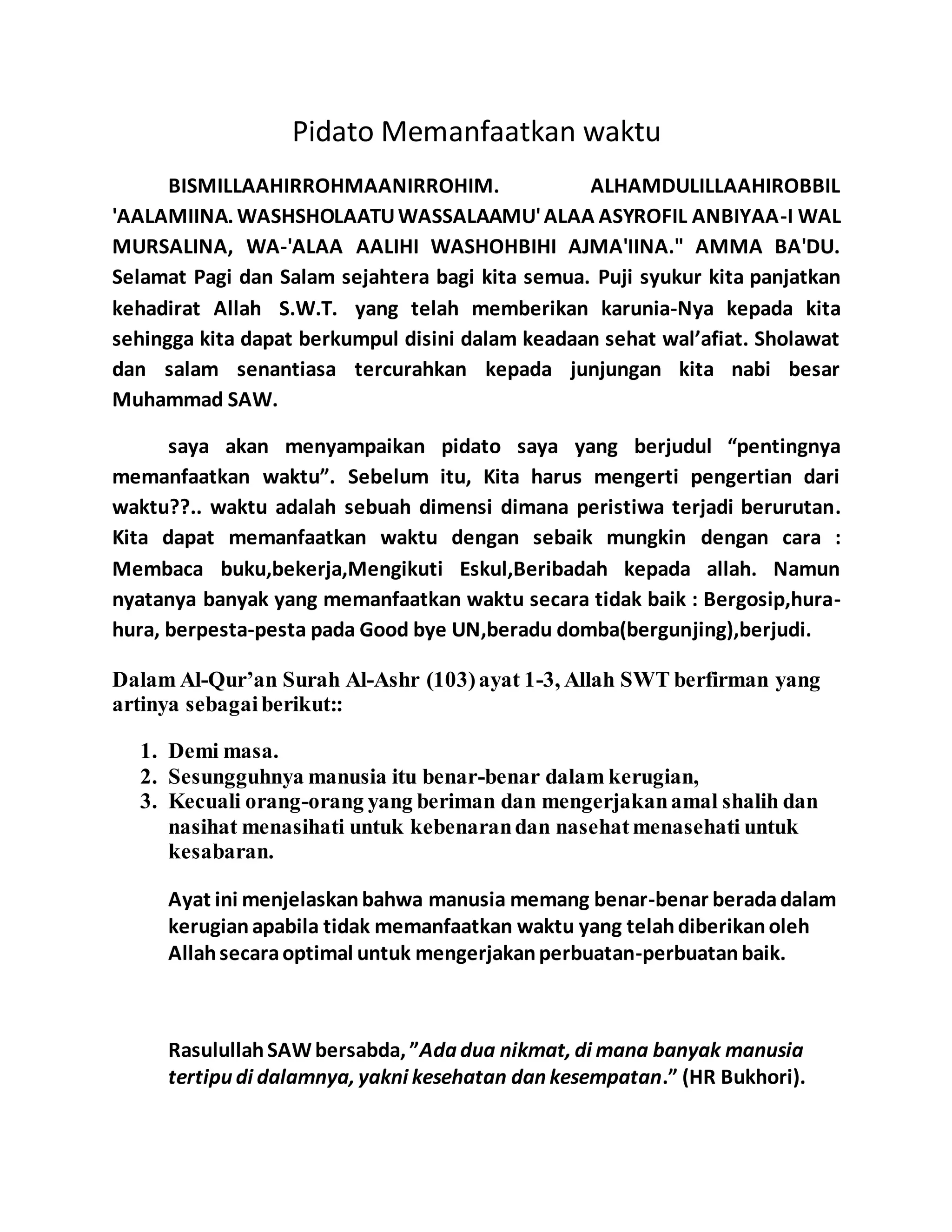 Pidato agama (sabtu dan senin) | DOCX