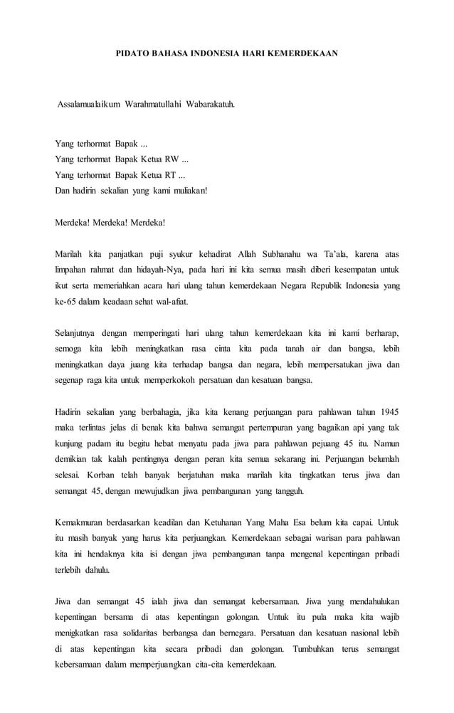 Pidato bahasa indonesia hari kemerdekaan | DOCX