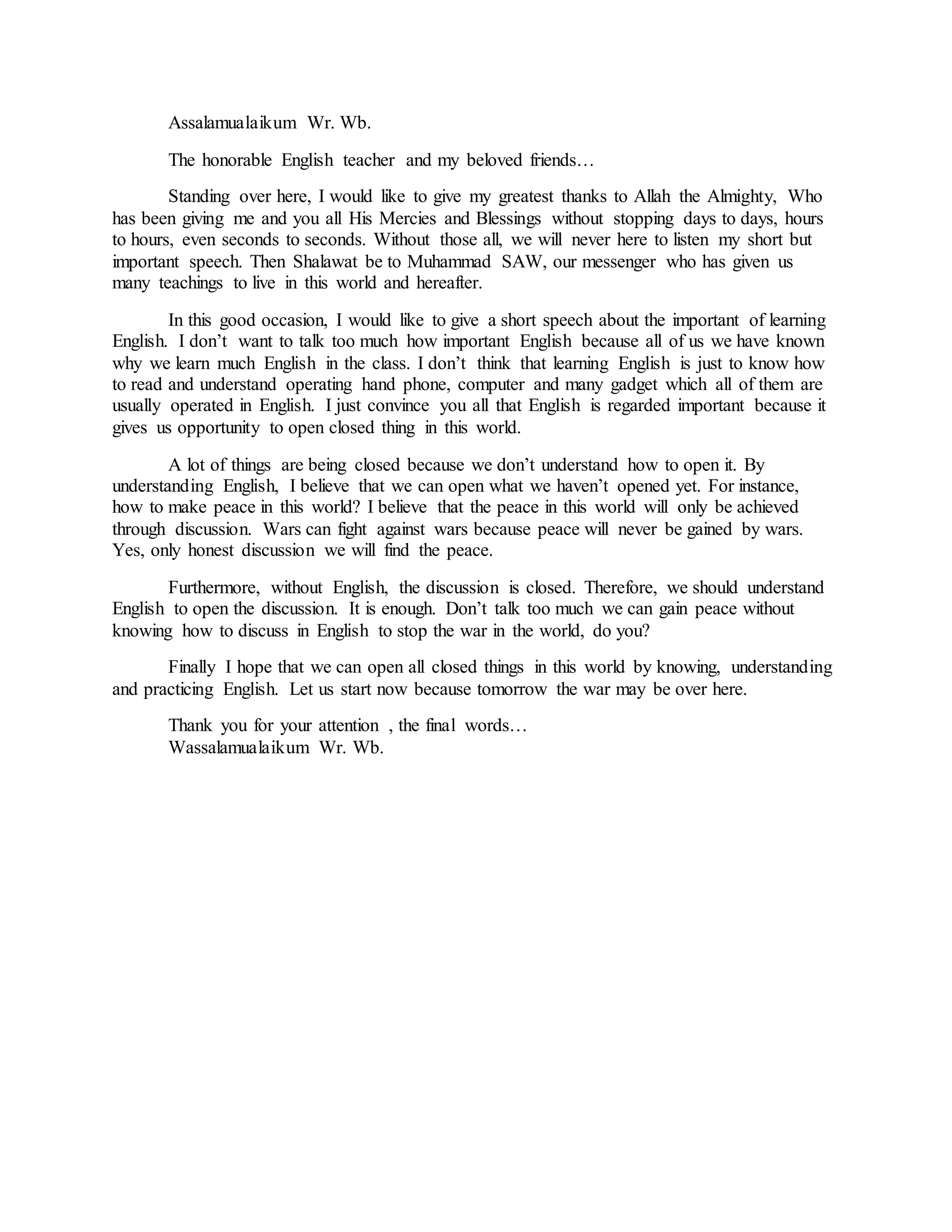 Pidato bahasa inggris | DOCX