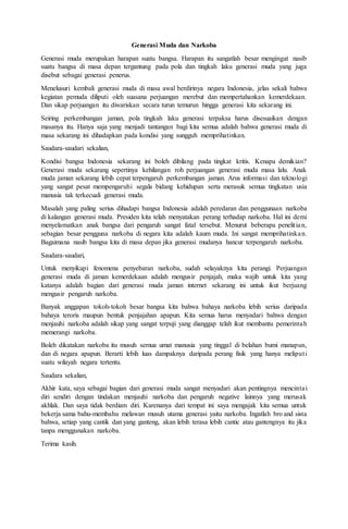 PIDATO GENERASI MUDA DAN NARKOBA | DOCX