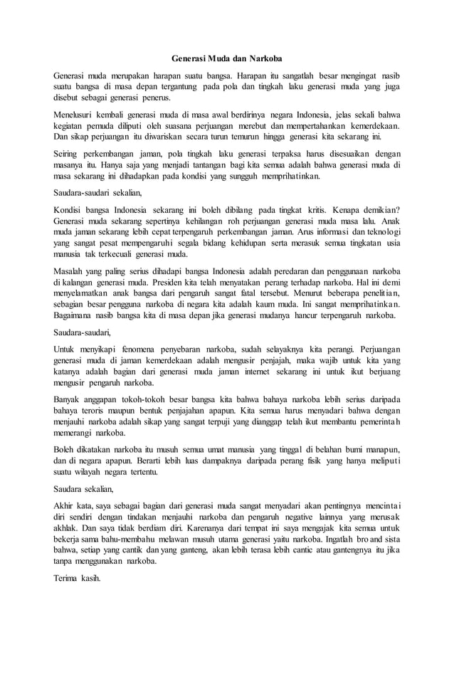 PIDATO GENERASI MUDA DAN NARKOBA | DOCX