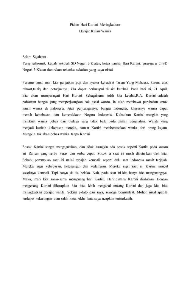 Pidato hari kartini meningkatkan | PDF