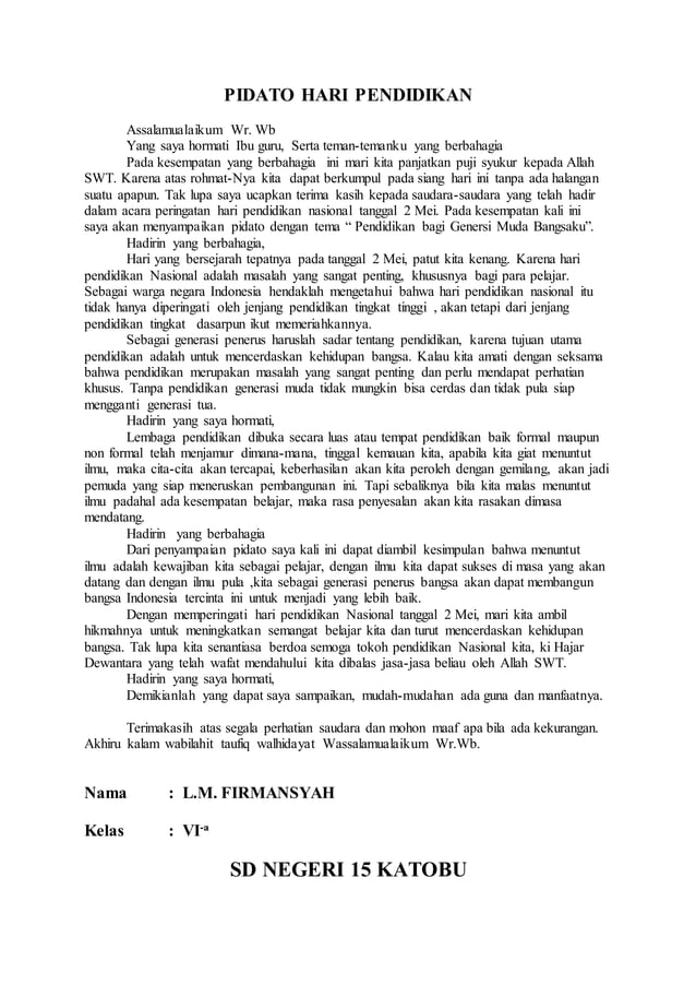Pidato hari pendidikan | DOCX
